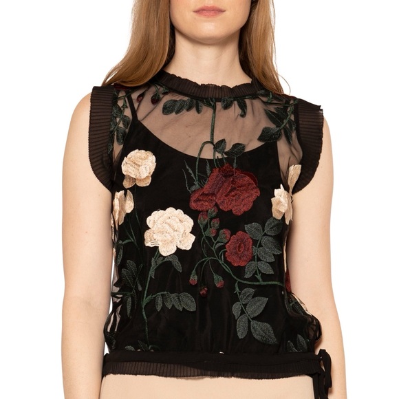 Gracia | Tops | Nwt Floral Embroidered Sheer Top | Poshmark